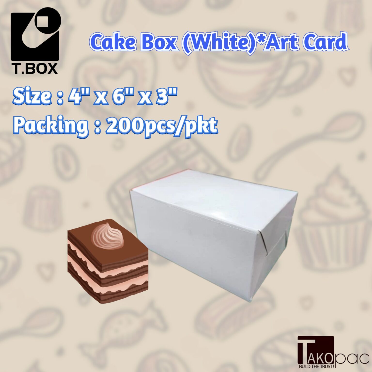 Cake Box White _Art card 4_ x 6_ x 3_ – Takopac (M) Sdn Bhd